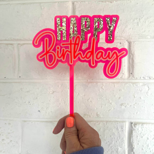 Neon Pink - Happy Birthday Cake Topper – Hello Kit Co.